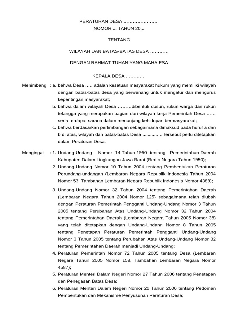 1 Contoh Perdes Wilayah Desa | PDF