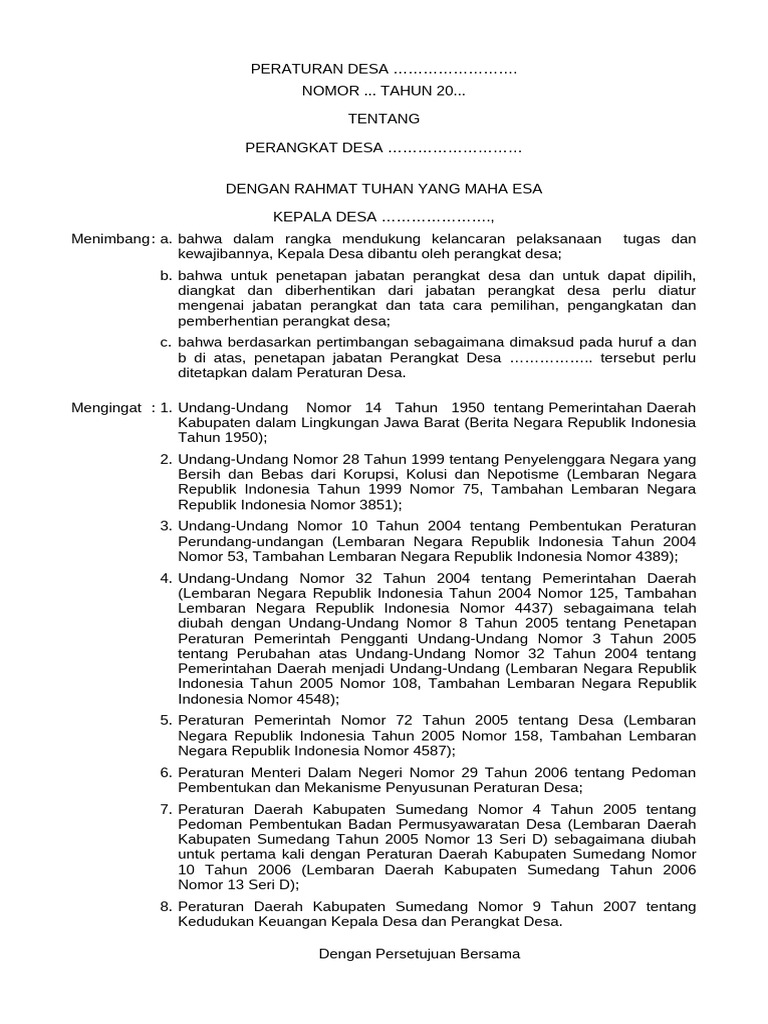 2 Contoh Perdes Perangkat Desa | PDF