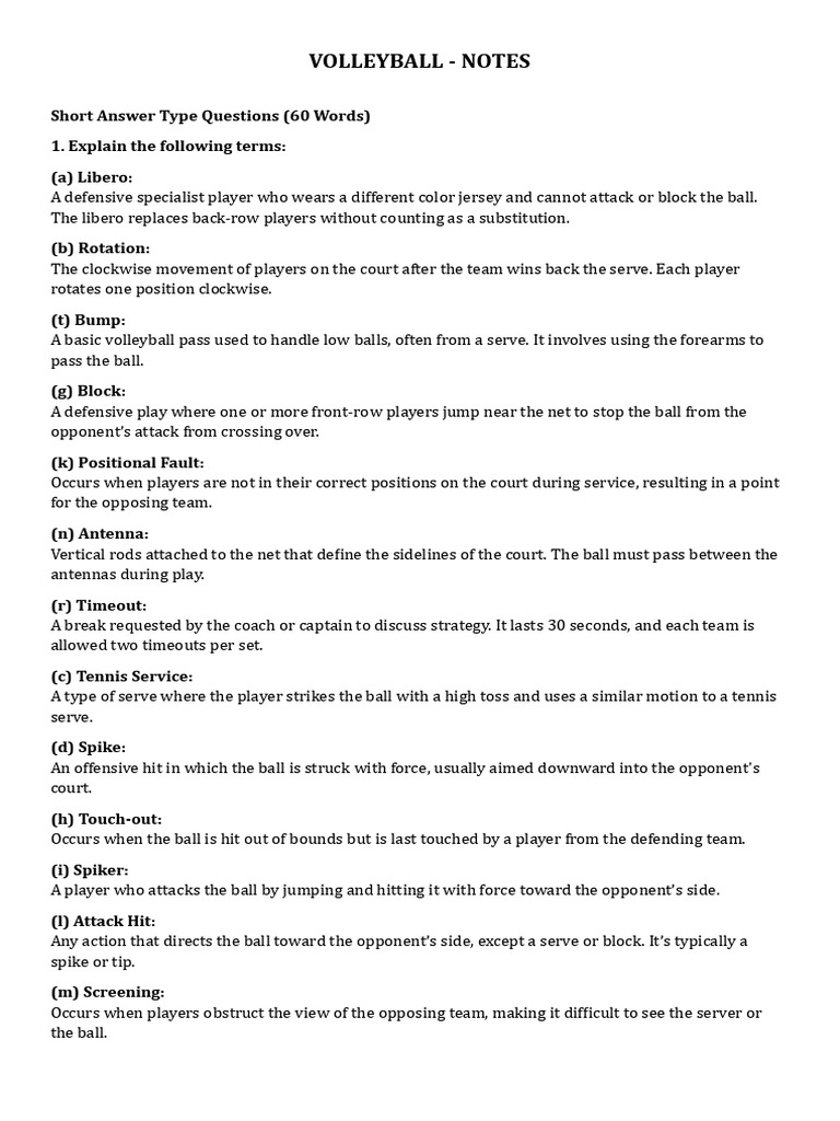 VOLLEYBALL- NOTES | PDF | Volleyball | Team Sports