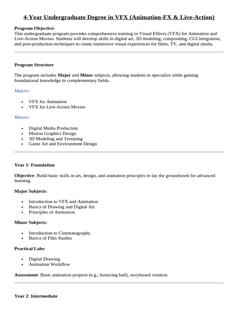 4 Yrs Bachelor Degree of VFX (Live-Action & Effects) | PDF | 3 D Computer Graphics | Animation