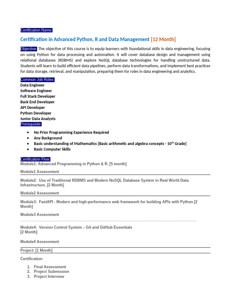 Certification in Advanced Python, R and Data Management 18.12.24 | PDF ...
