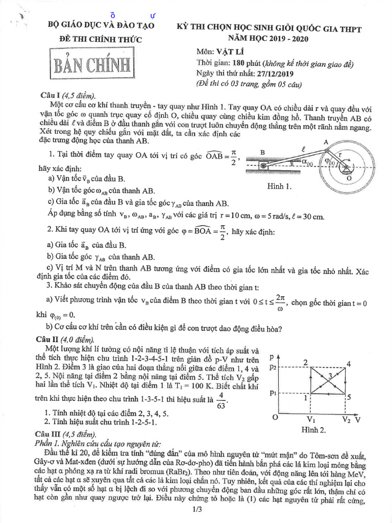 Đề Thi VPhO (2019-2020) Ngày 1+2+3 (Tháng 12) PDF | PDF