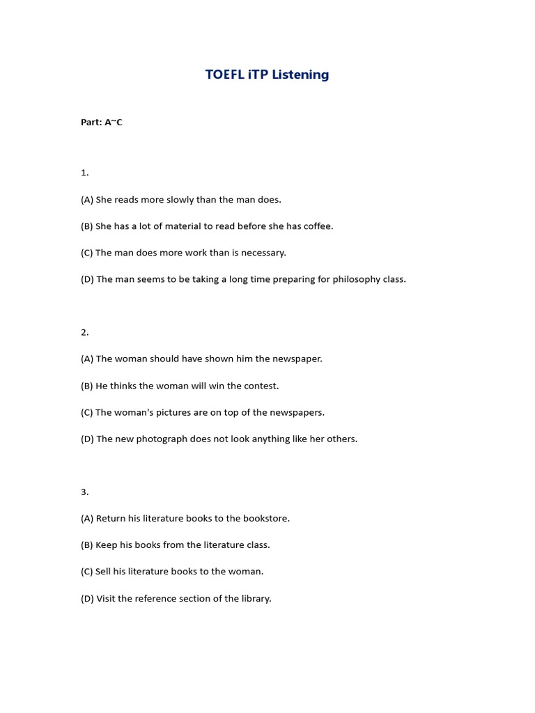 TOEFL iTP Listening Practice Questions | PDF | Acorn | Sumer