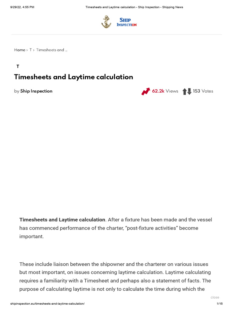 Timesheets and Laytime Calculation - Ship Inspection - Shipping News ...