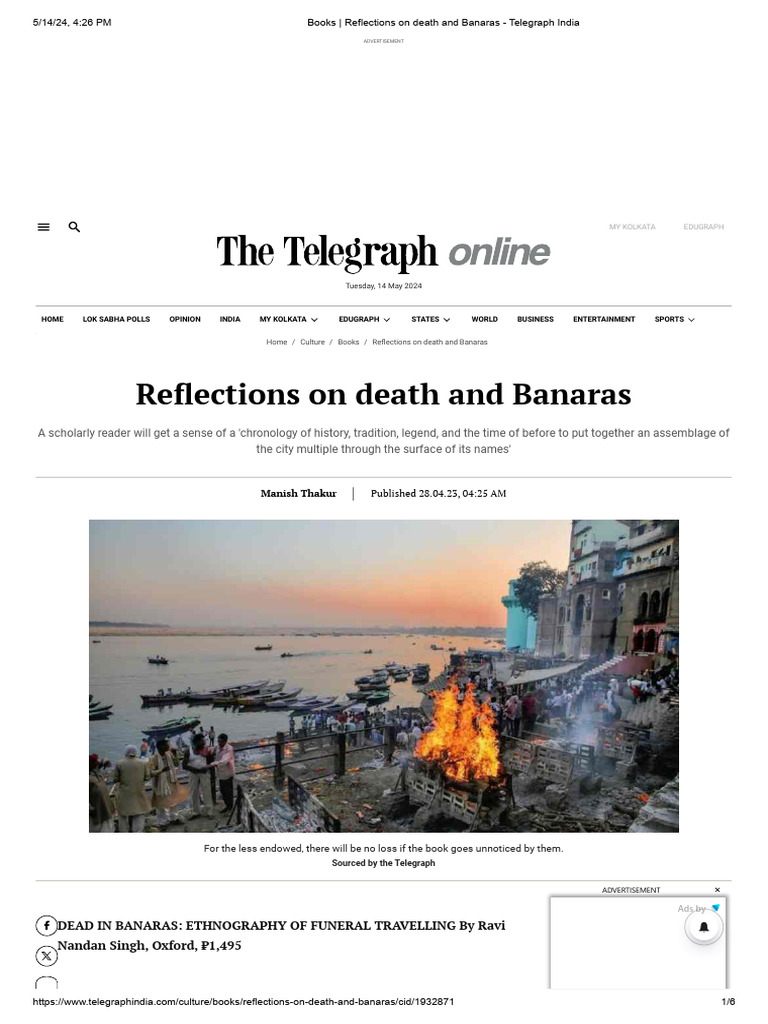 Books - Reflections On Death and Banaras - Telegraph India | PDF