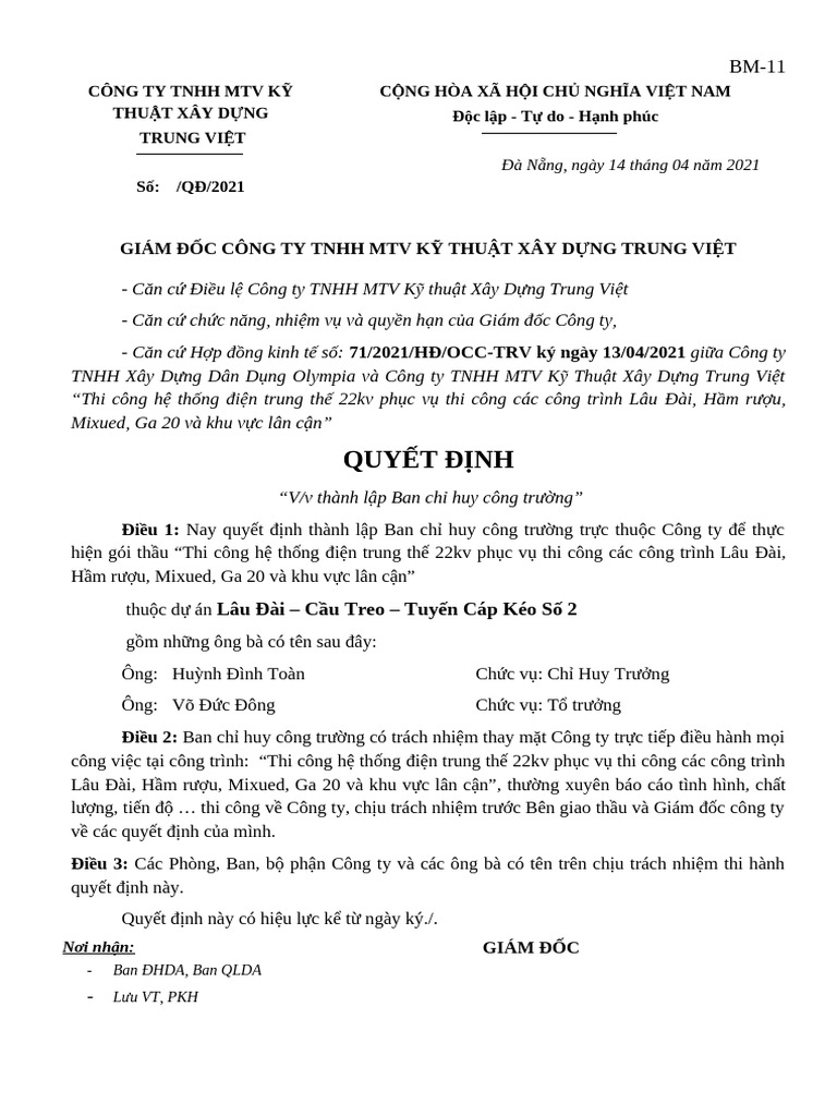 BM11-Quyet Dinh Thanh Lap BCH | PDF