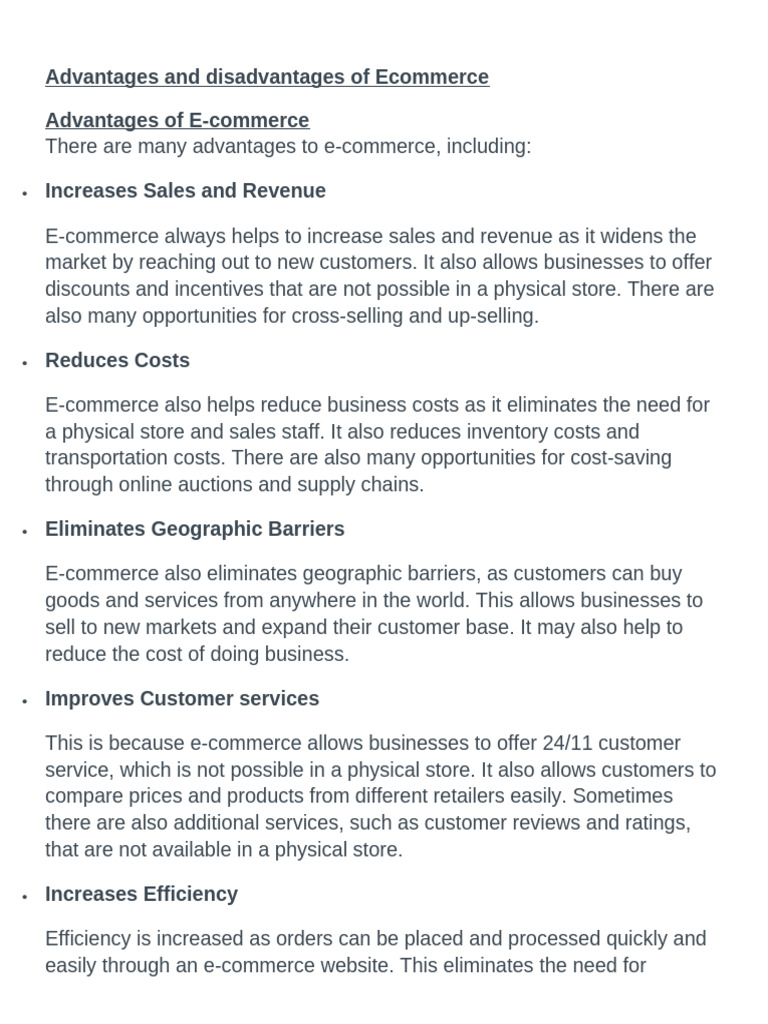 Advantages and Disadvantages of Ecommerce | PDF | E Commerce | Business