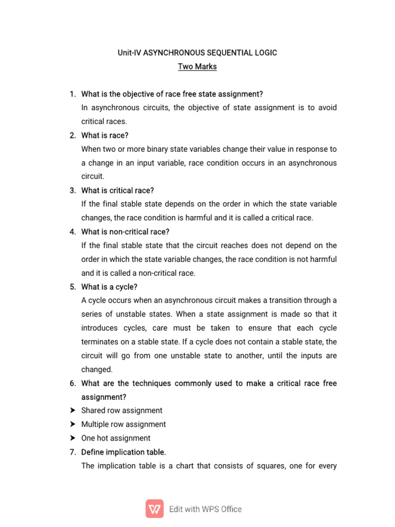 Unit 4 Asynchronous Sequential Notes Pdf Computer Engineering Digital Electronics