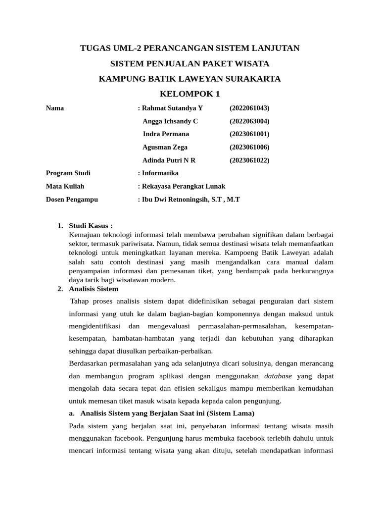 Tugas UML-2 Perancangan Sistem Lanjutan Kelompok 1 | PDF