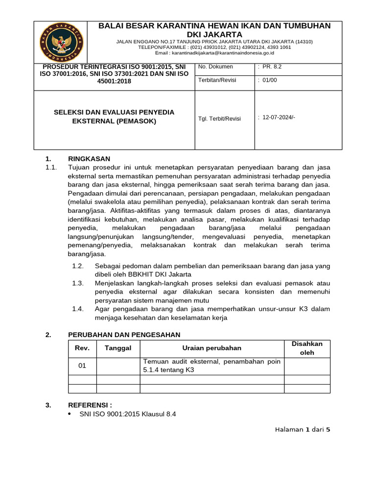 PR 8.2 Seleksi Dan Evaluasi Penyedia Eksternal Integrasi Fixed | PDF