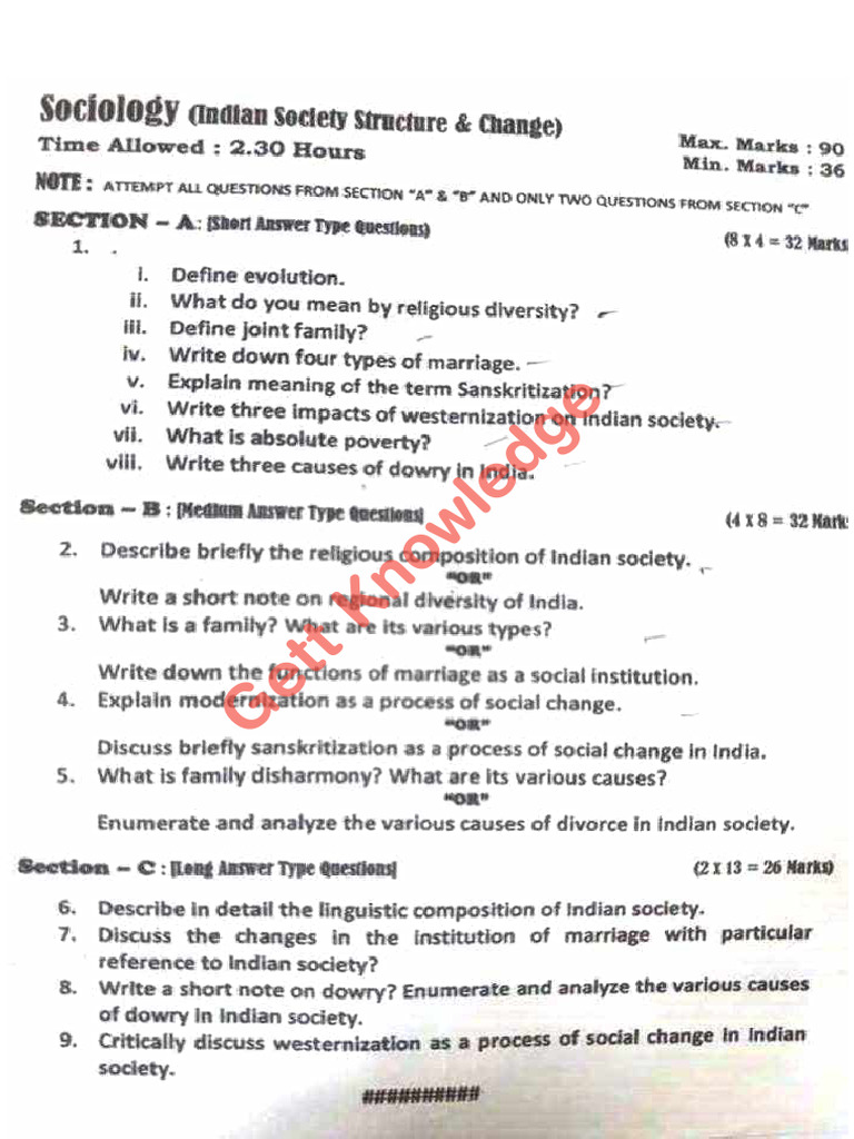 3rd Sem Sociology Paper 2019 Kashmir University | PDF