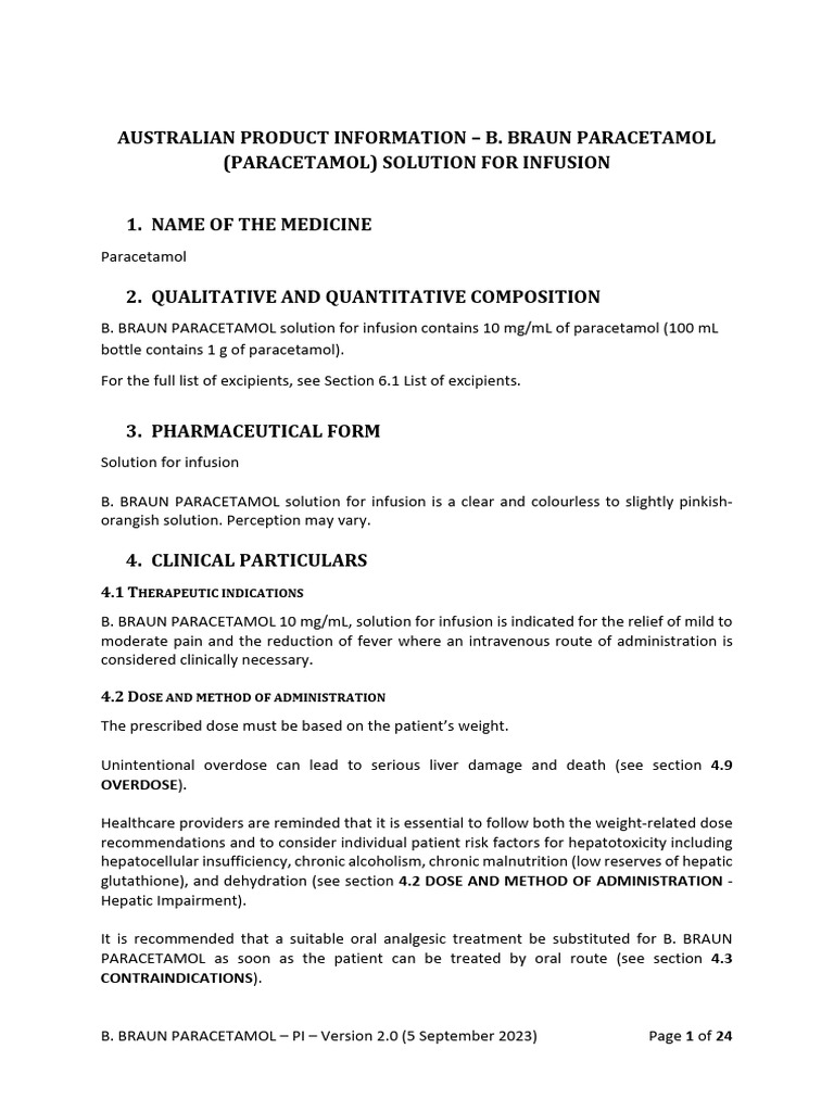 RRA PARACETAMOL IV INF SMPC | PDF | Intravenous Therapy | Dose (Biochemistry)