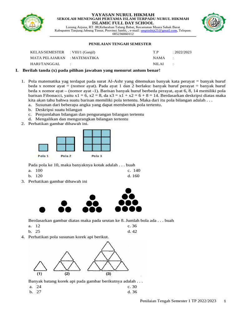 08 Soal Sas MTK Viii SMP TP 2023-2024 | PDF