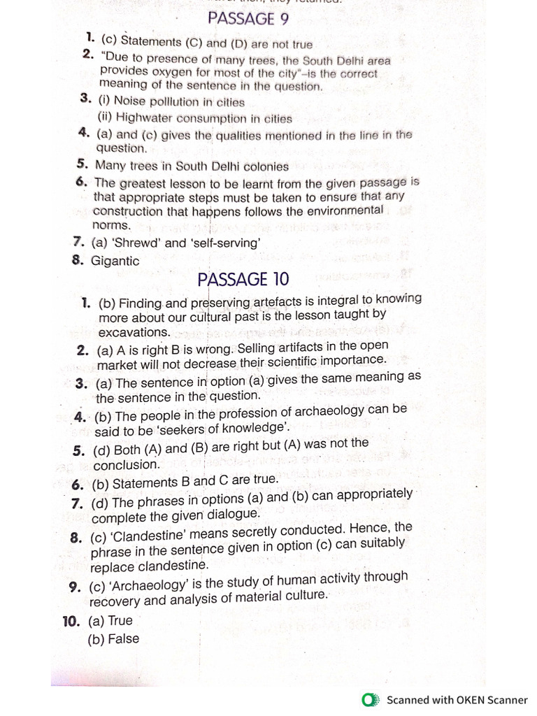 Answer Key Comprehension Passage | PDF
