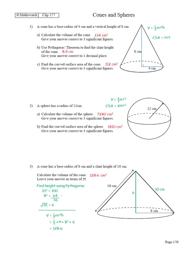 Cone and Sphere Volume Calculations | PDF