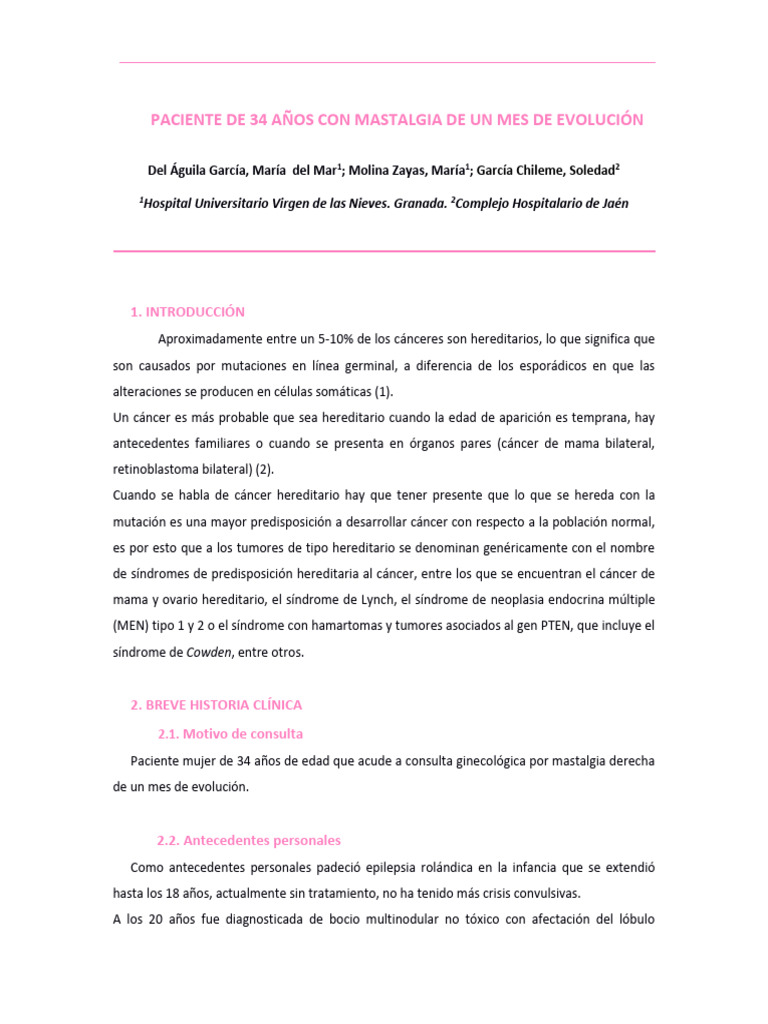Mastalgia en paciente de 34 años: caso clínico | PDF | Cáncer de mama ...