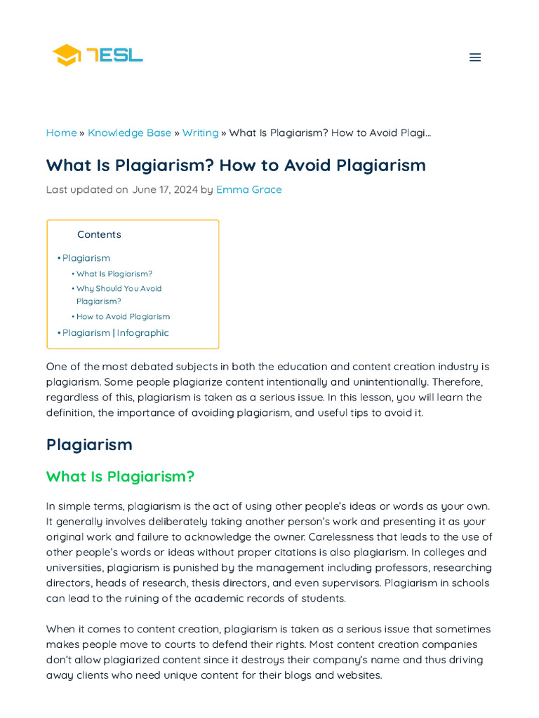 What Is Plagiarism - How To Avoid Plagiarism - 7ESL | PDF | Plagiarism ...