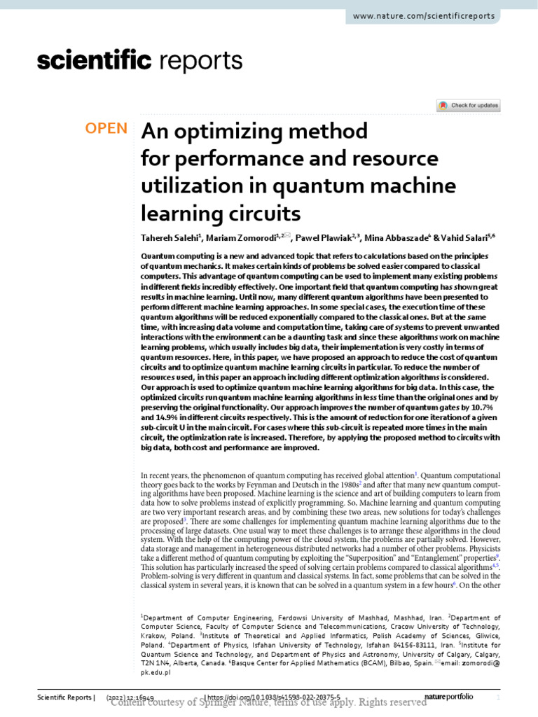 An Optimizing Method For Performance and Resource | PDF | Quantum Computing | Machine Learning