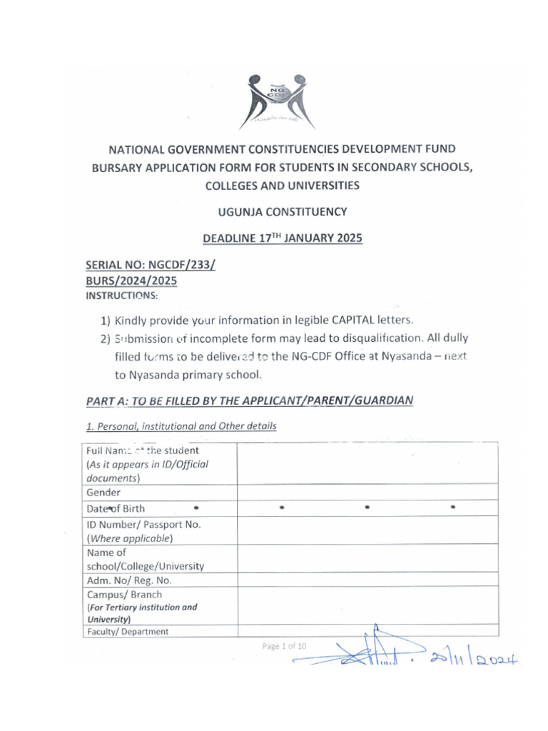 Bursary Form 2025 | PDF