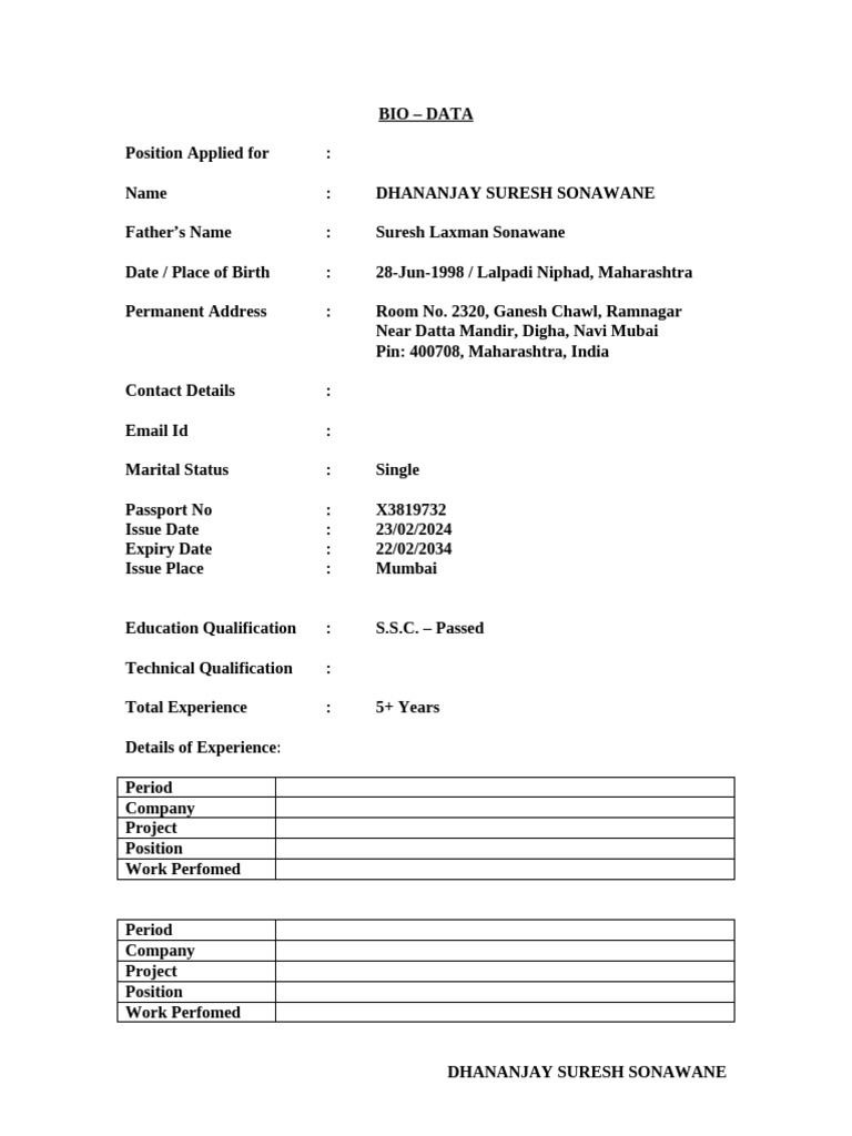 Sonawane Dhananjay Suresh - CV | PDF