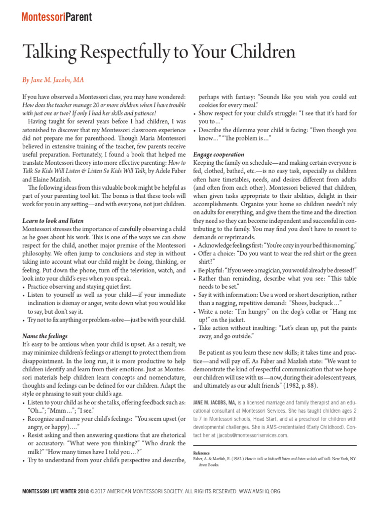 “Talking Respectfully to Your Children” ML Winter 2018 | PDF ...