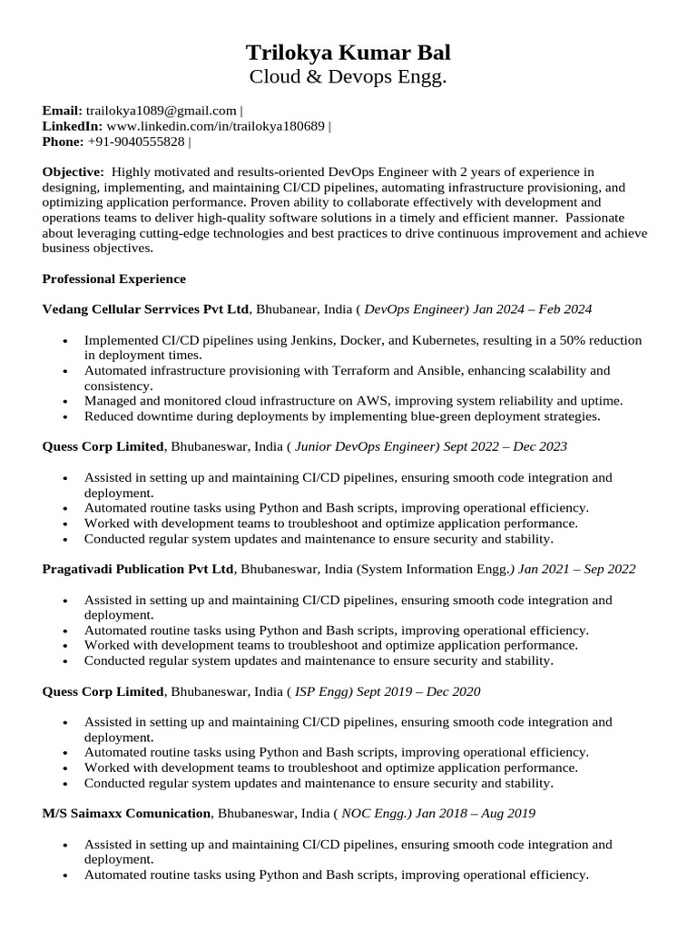 Trailokya_AWS_Resume | PDF | Cloud Computing | Computing