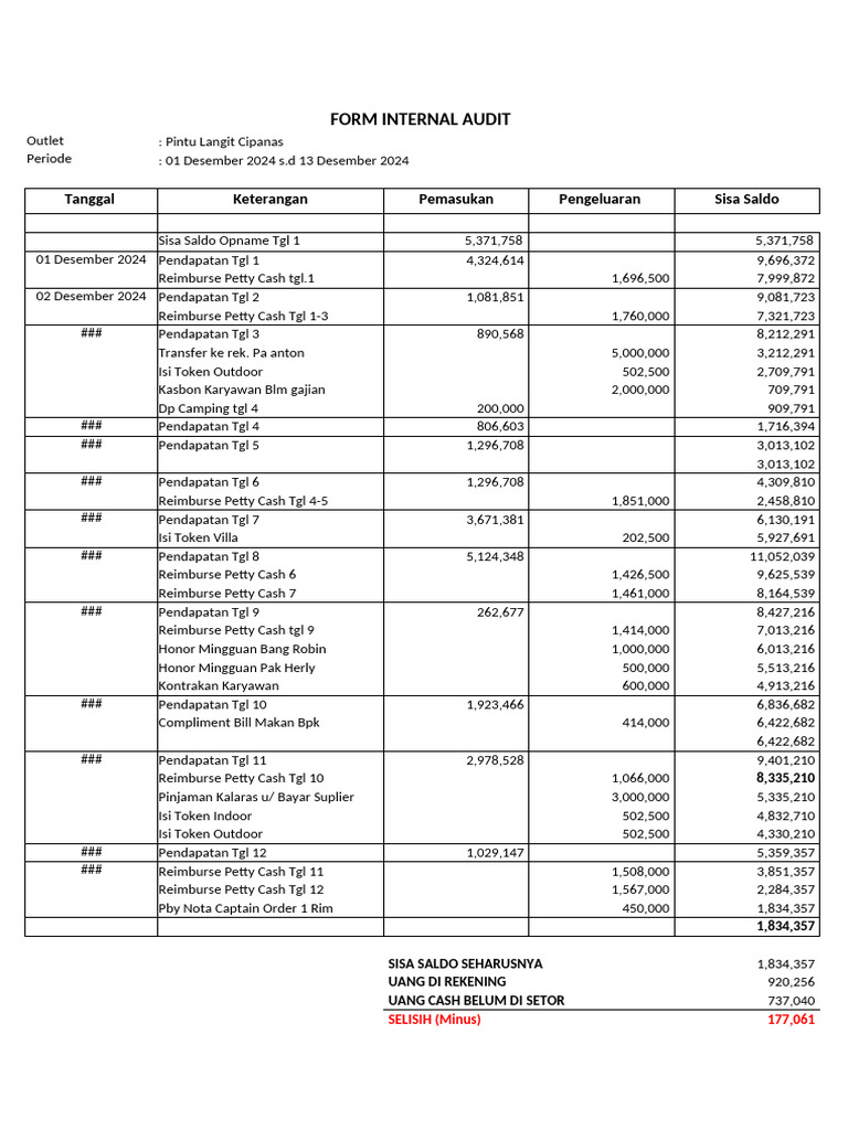 Form Internal Audit | PDF