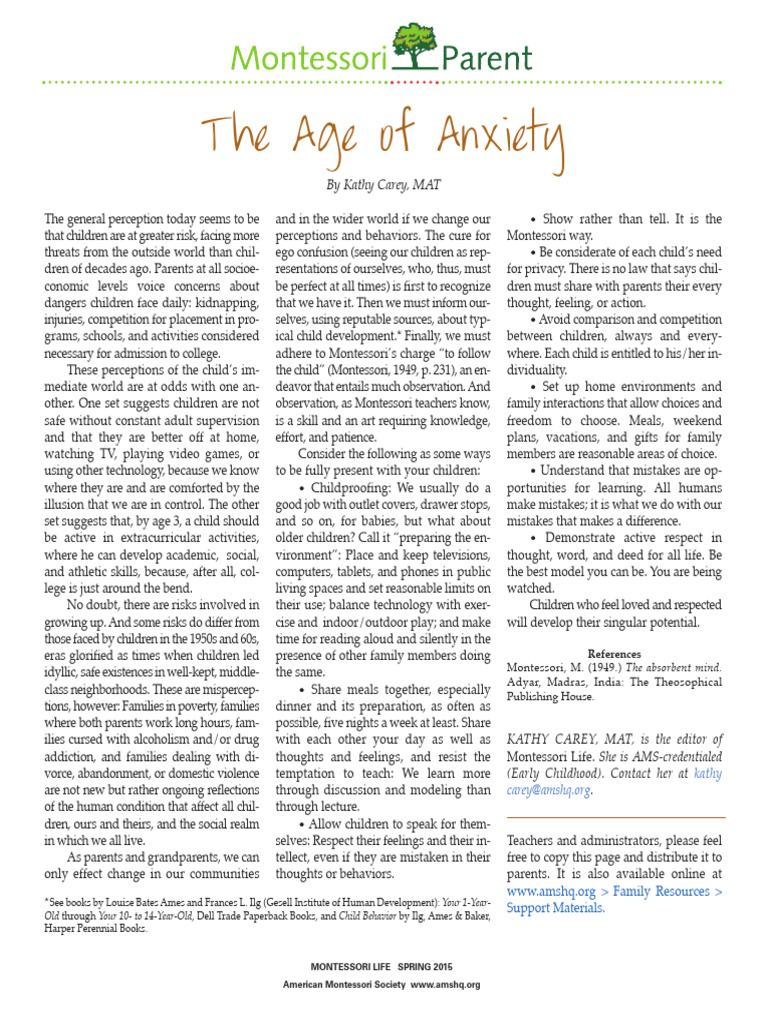 "The Age of Anxiety" ML Spring 2015 | PDF | Psychological Concepts ...