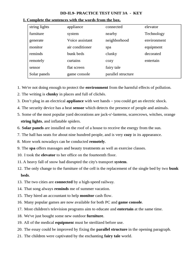 Dd-Il9-Practice Test Unit 3a - Key | PDF | Efficient Energy Use | Cost ...