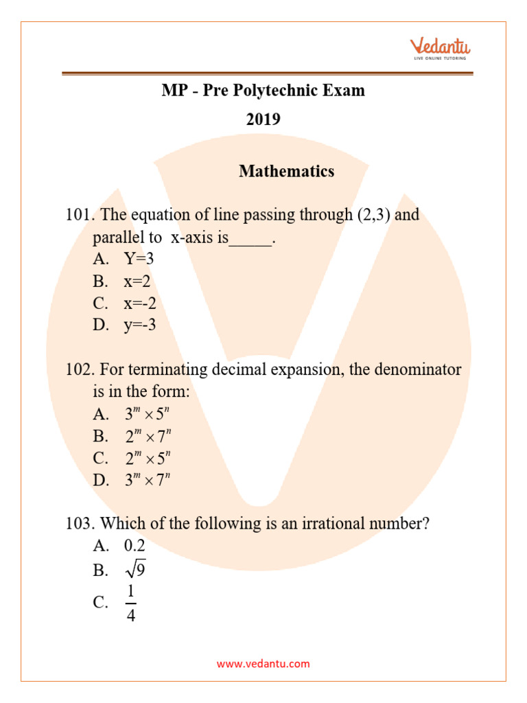 MP PPT Maths Question Paper 2019 PDF Download | PDF | Area | Euclidean Geometry