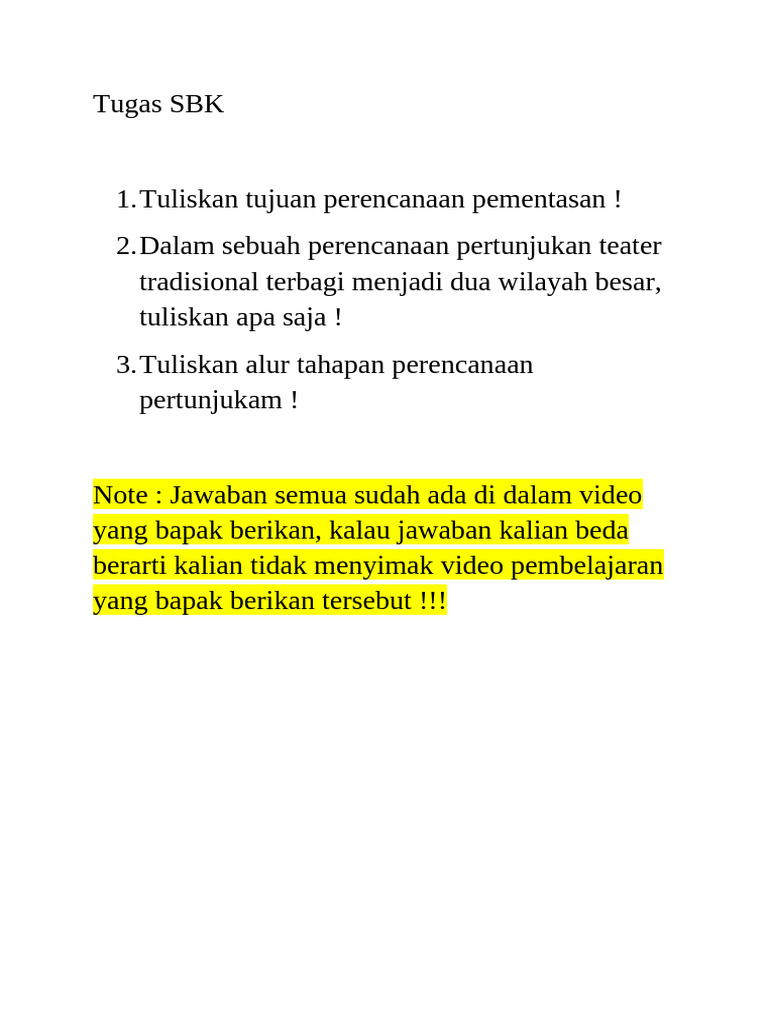 Tugas SBK Perencanaan Pementasan | PDF