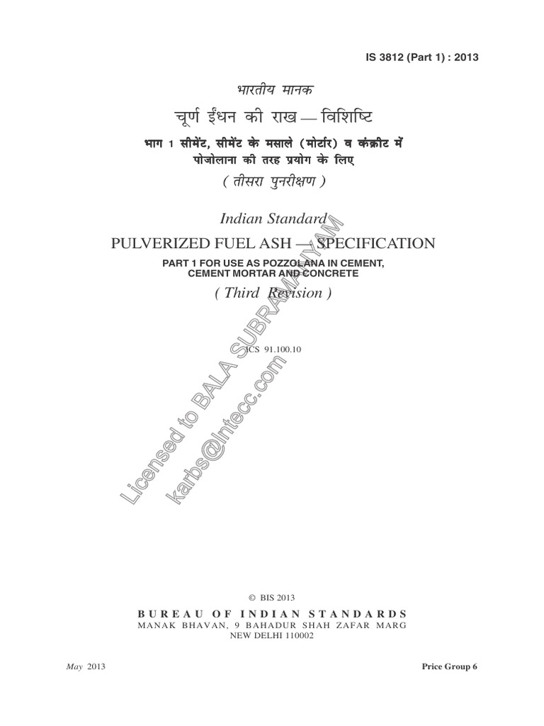 3812 2013 Part 1 Pulverized Fuel Ash Specification Pdf