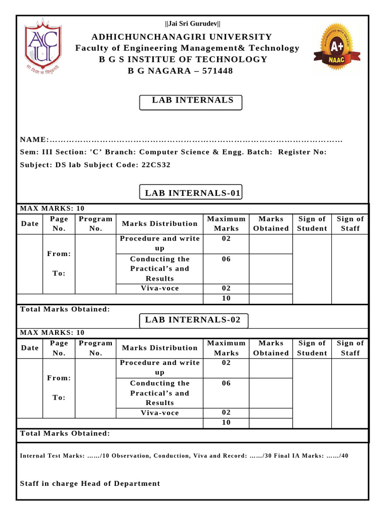Computer Science Lab Internals Guide | PDF