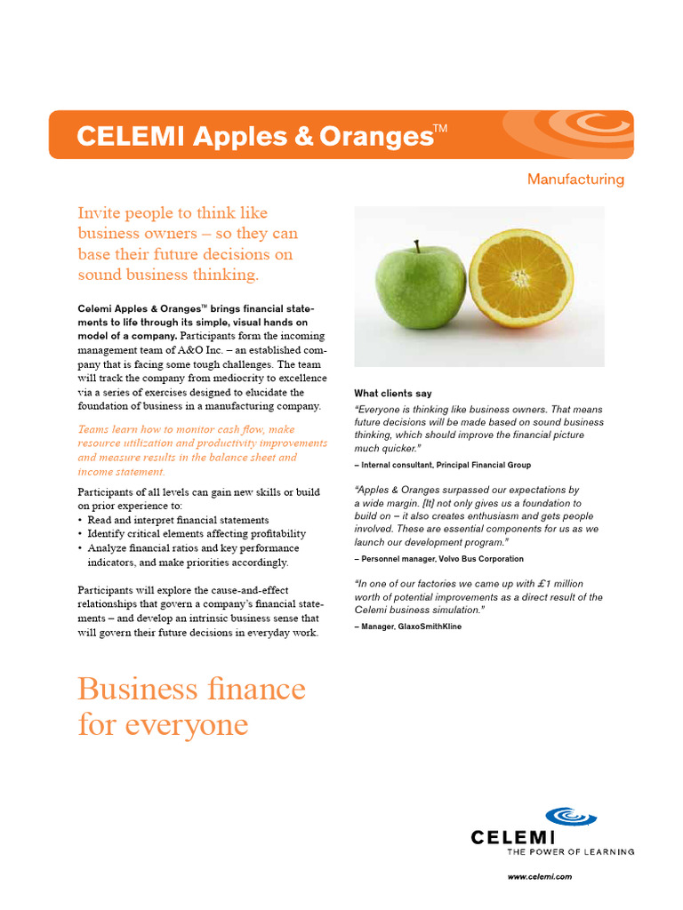 Celemi Apples and Oranges Manufacturing Product Sheet - English | PDF ...