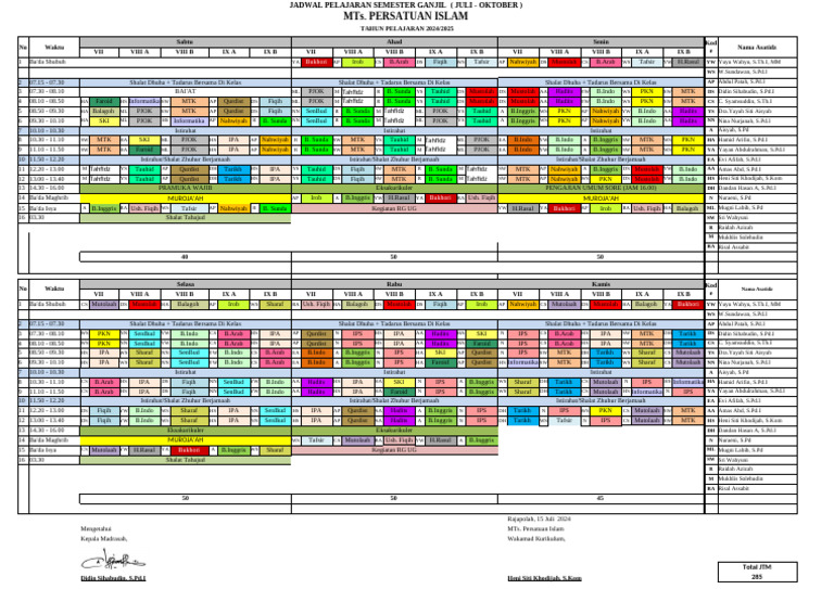 jadwal pelajaran TA 2024-1 | PDF