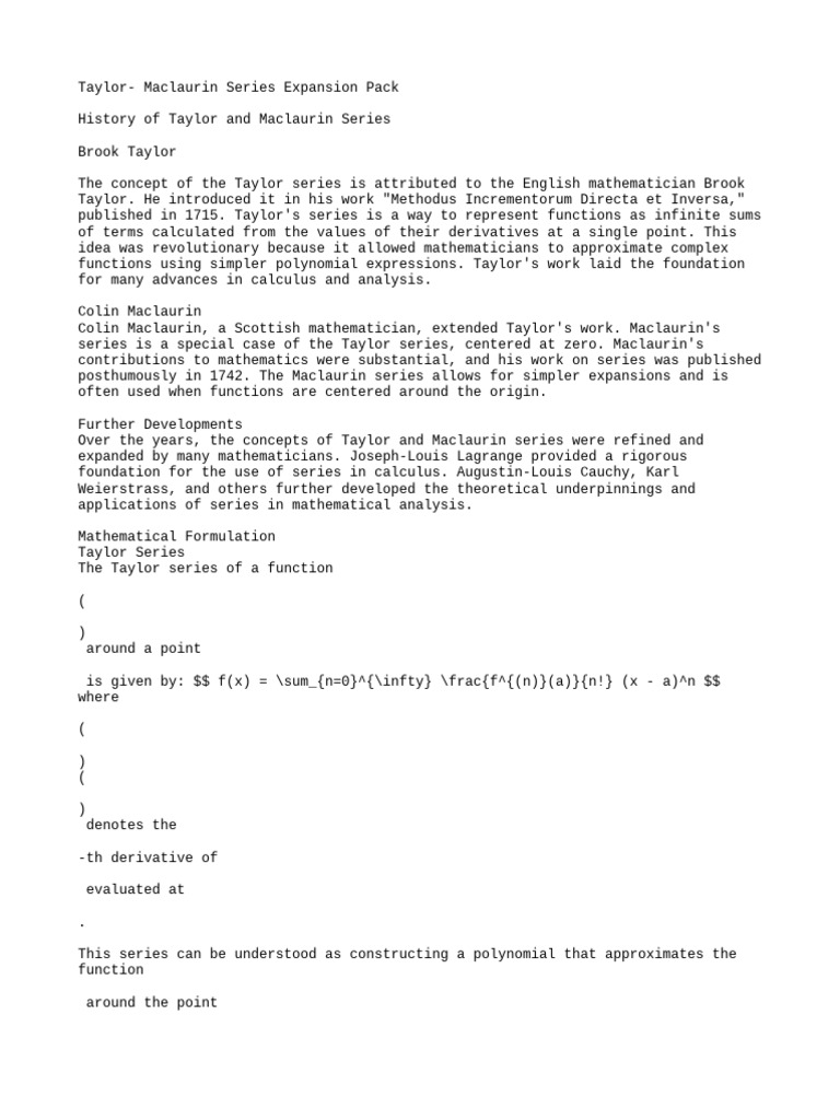 Taylor - Maclaurin Series Expansion Pack | PDF | Mathematical Analysis ...