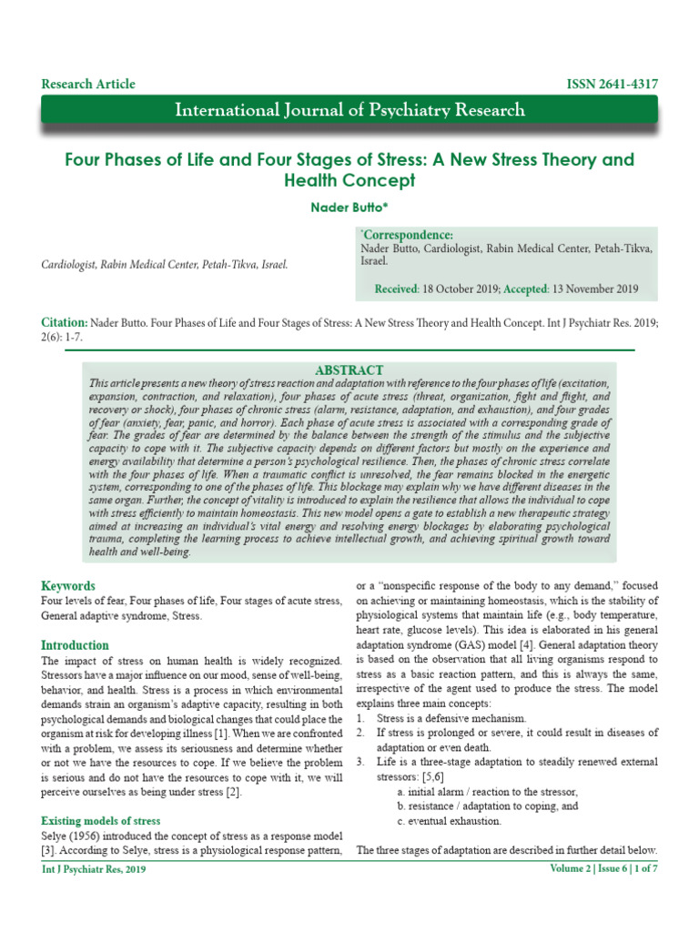Four Phases of Life and Four Stages of Stress A New Stress Theory and ...
