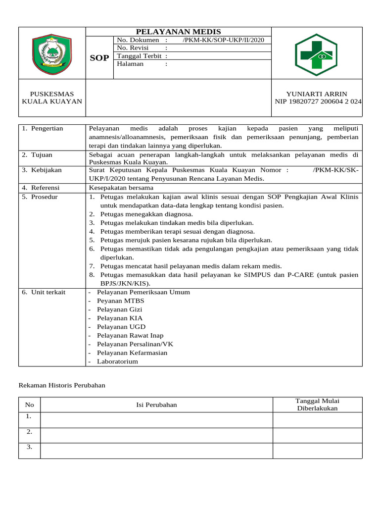 7.2.1.3 Sop Pelayanan Medis | PDF