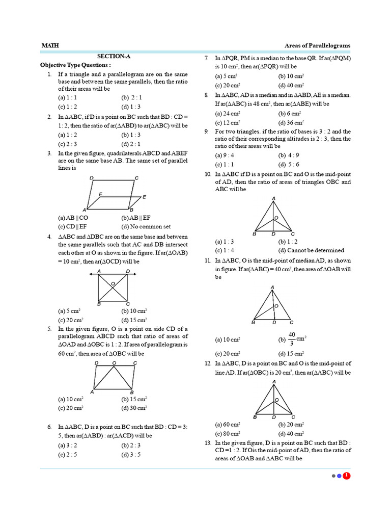 Area Calculations for Parallelograms | PDF | Area | Rectangle