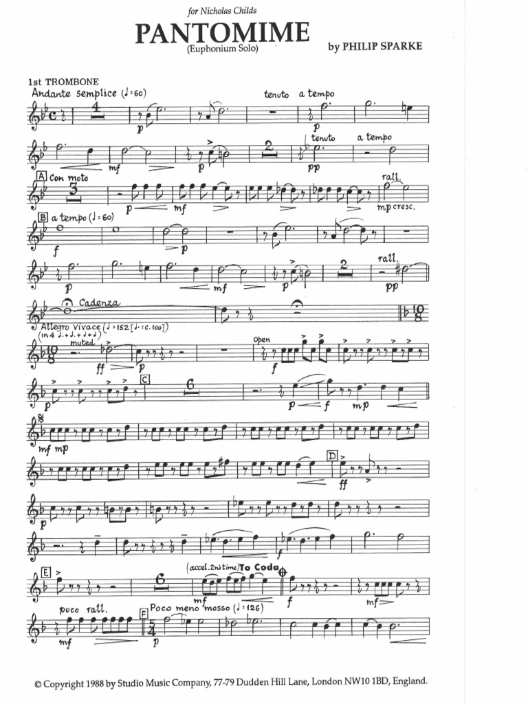 Pantomime - Philip Sparke - 1st Trombone | PDF