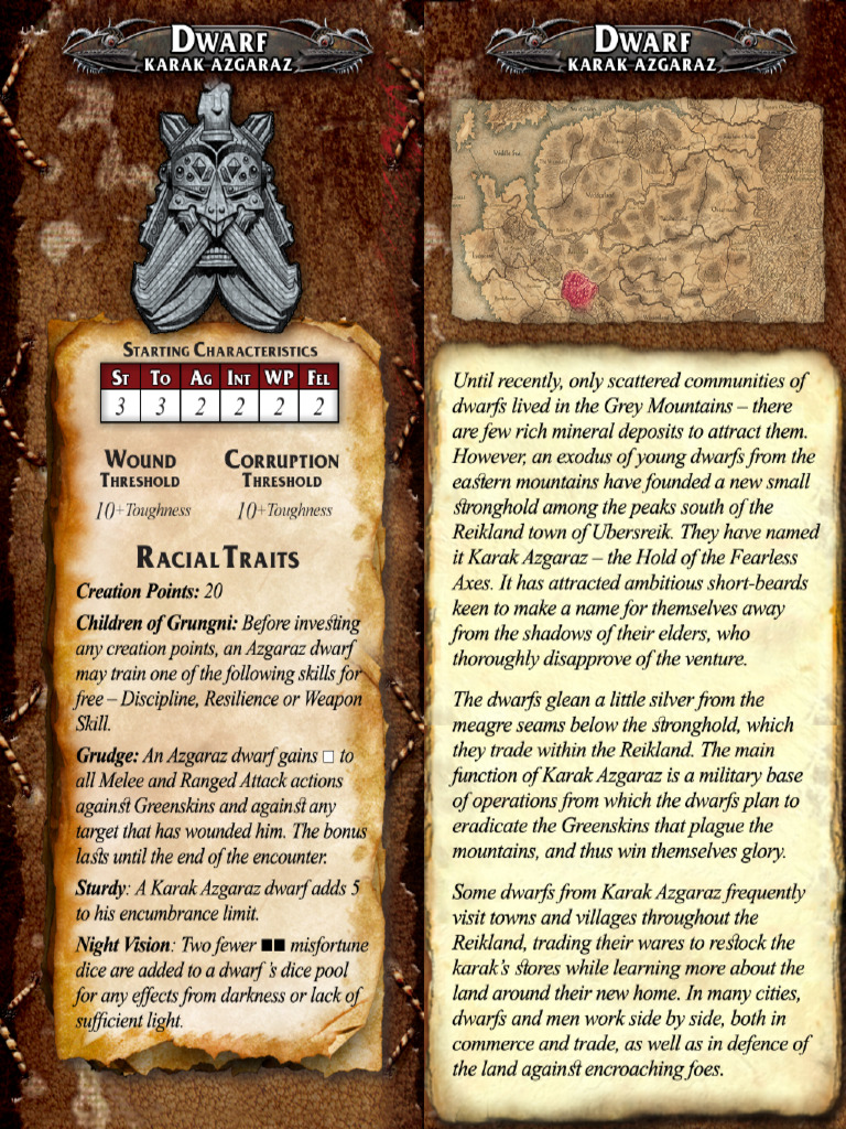 RPGNARCO - WFRP 3e Race - Dwarf, Karak Azgaraz | PDF