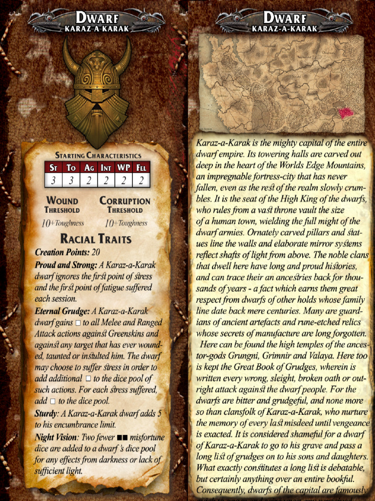 RPGNARCO - WFRP 3e Race - Dwarf, Karaz A Karak | PDF