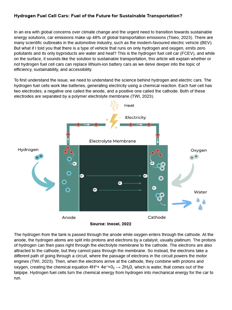 Hydrogen Fuel Cell Cars vs. Electric Vehicles | PDF | Fuel Cell | Cathode