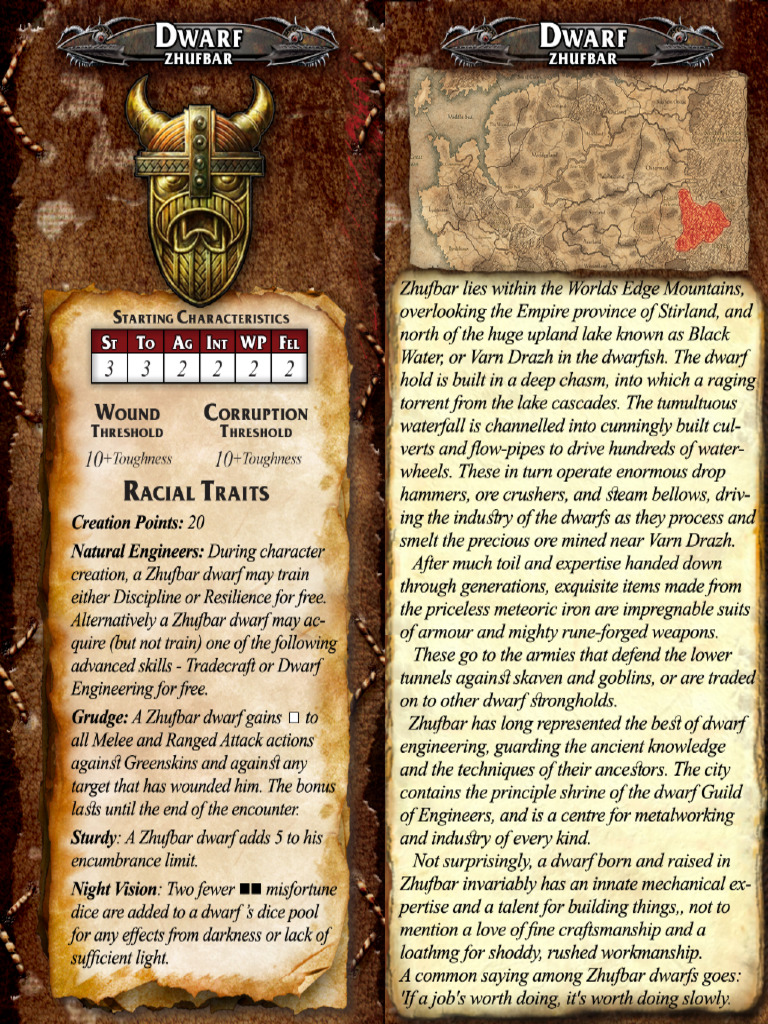 RPGNARCO - WFRP 3e Race - Dwarf, Zhufbar | PDF