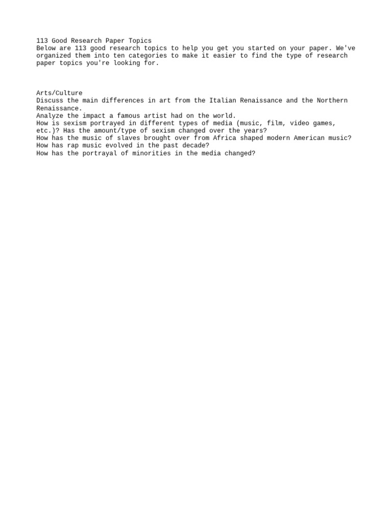 113 Good Research Paper Topics | PDF