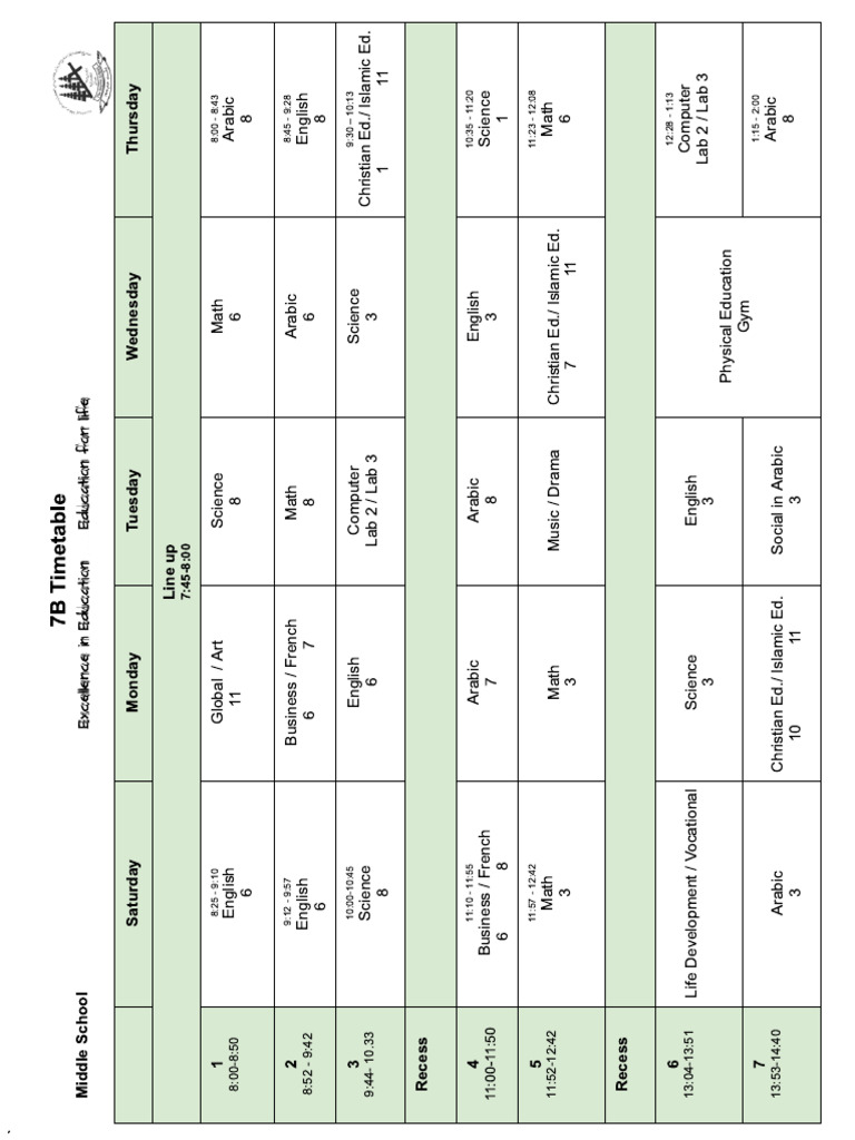 7B Timetable | PDF