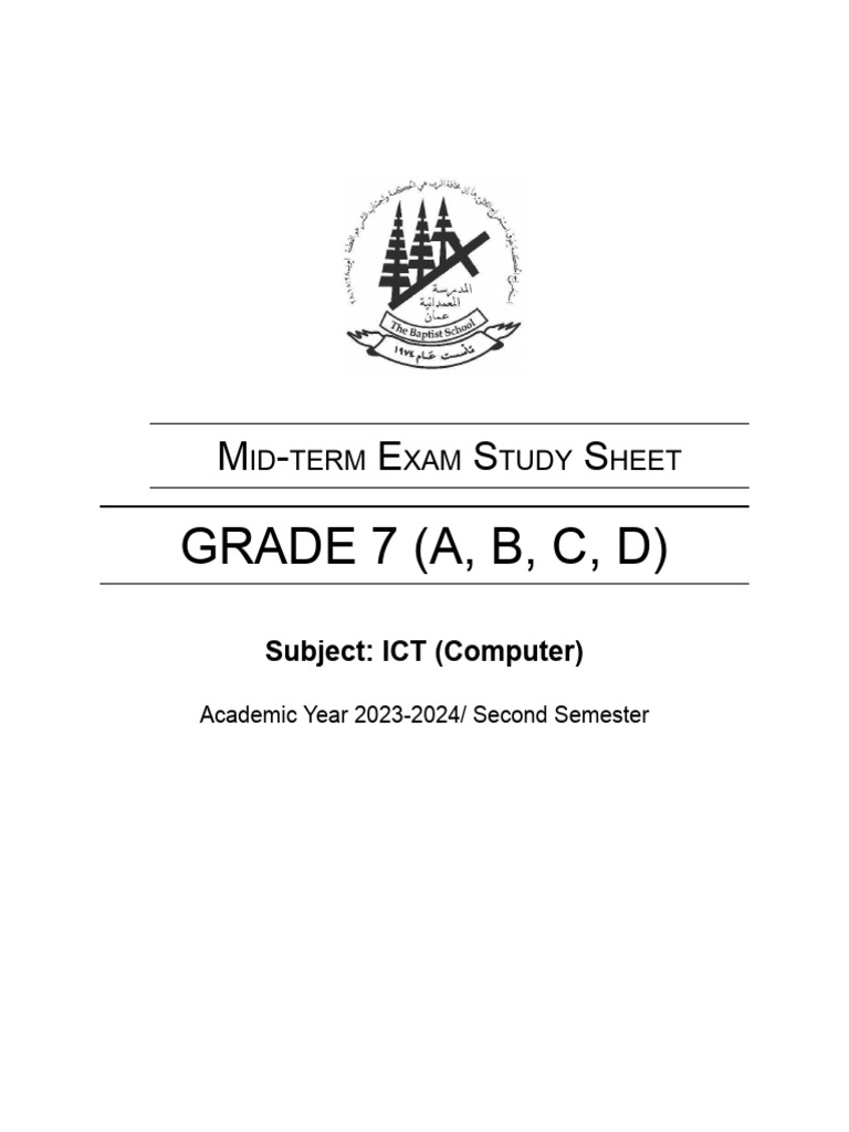 Mid Exam Study Sheet - 7th Grade 2nd Sem | PDF
