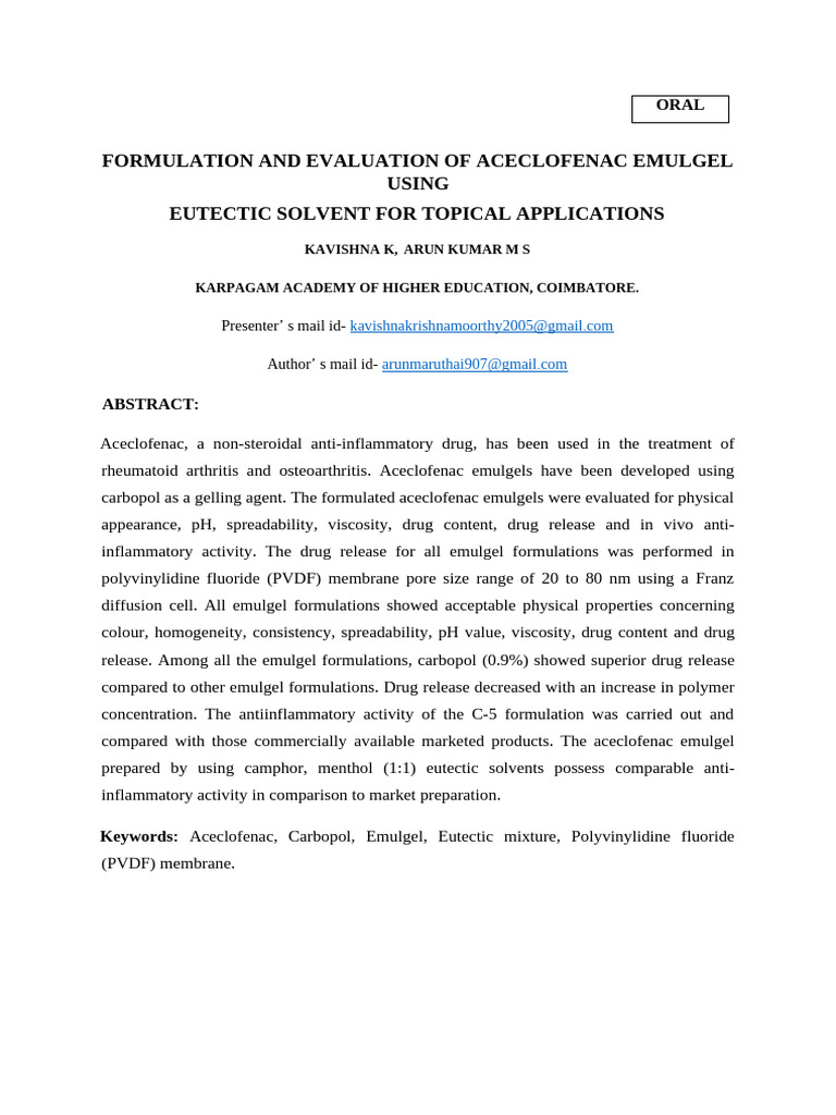 Oral Abstract Emulgel | PDF