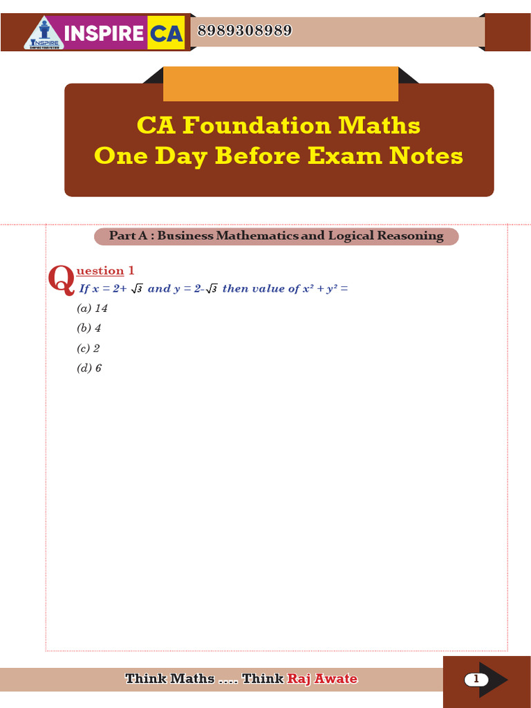 CA Foundation Maths One Day Before Exam Notes - Part - 2 | PDF ...