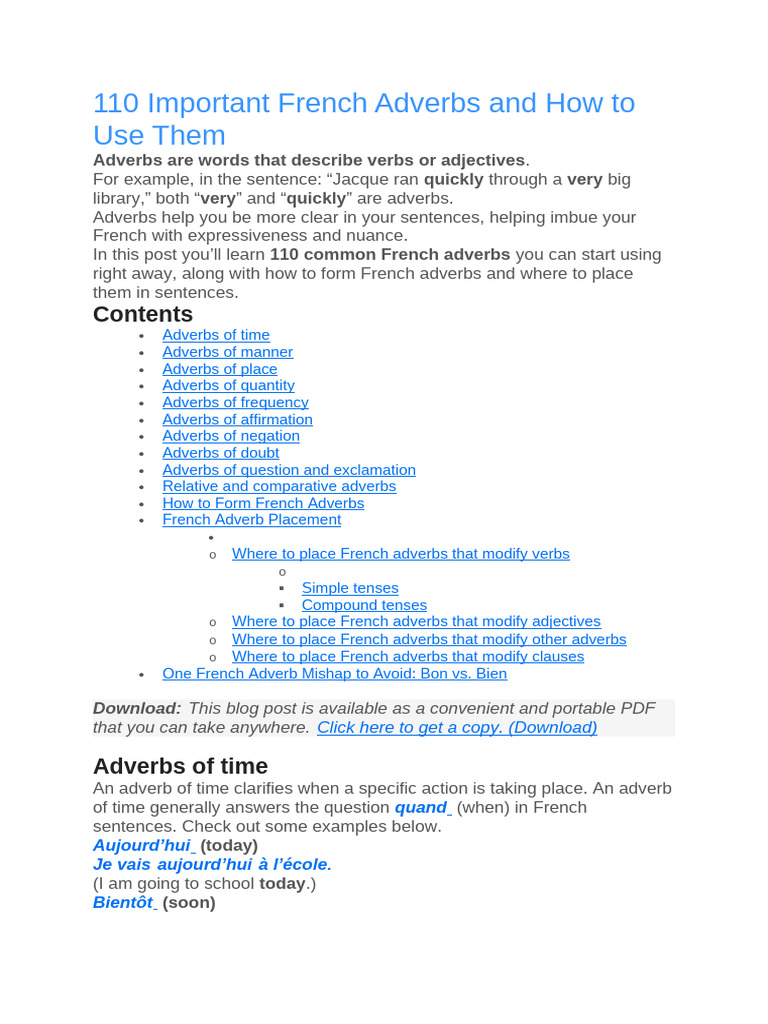 Adverbs Francaisa | PDF | Adverb | Adjective
